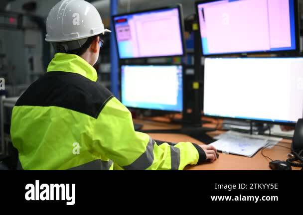 Engineer working at control room. Manager control system. Technician ...