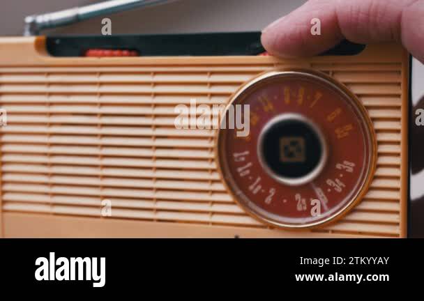 Close up, Male Fingers Adjust Frequency on an Old Vintage Retro ...
