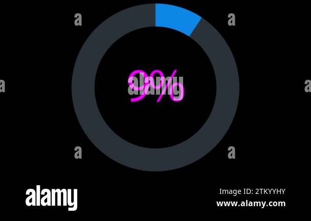 Blue radial progress bar. Percent indicator. Flat style. Simple UI diagram element on black ...