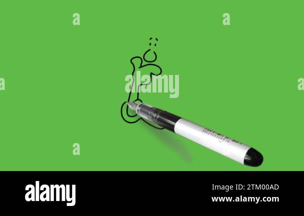 Draw young cartoon character thinking man with question marks hold his ...