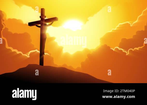 Biblical motion graphics series, back view of Jesus on the cross ...