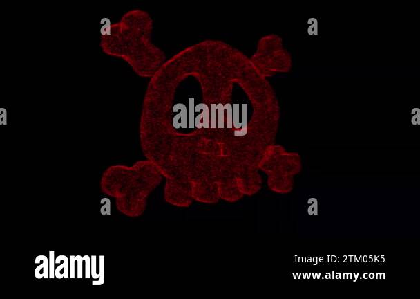3D poison skull bones rotates on black bg. Object dissolved red ...