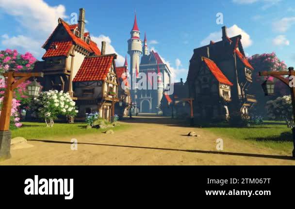 Fairytale town with royal palace. Animation on the theme of ...