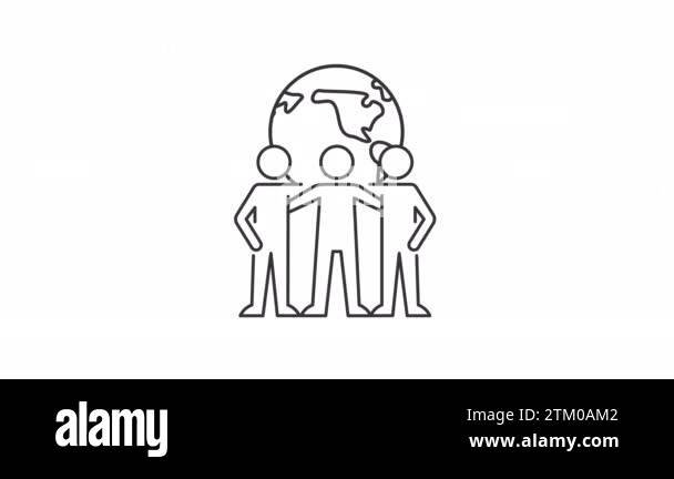 Animated world team linear icon. International alliance. Strong ...