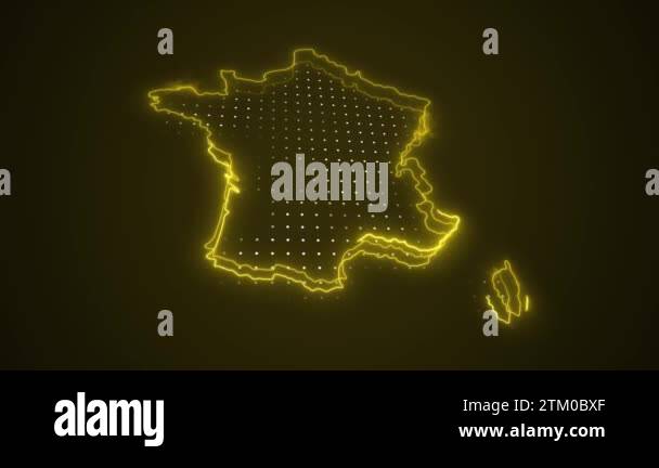 Neon Yellow France Map Borders Outline Loop Background. Neon Yellow ...