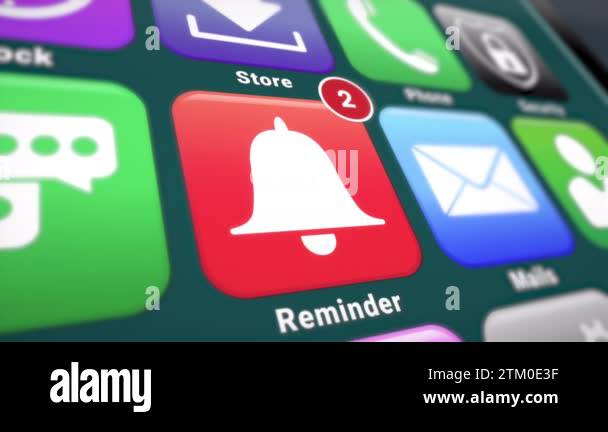 Video animation of a smartphone screen. In focus a reminder app with ...