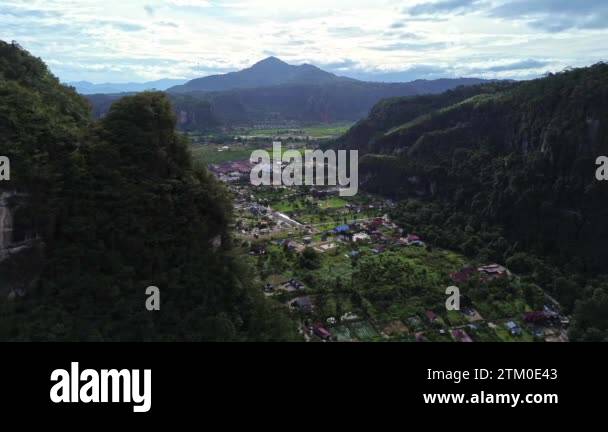 Aerial 4k video of Harau Valley, a popular tourist spot featuring ...