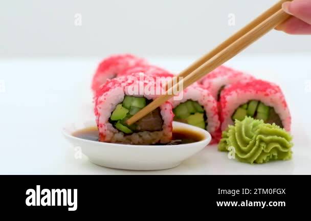 California Maki Sushi with Masago Roll made of Crab Meat, Avocado ...