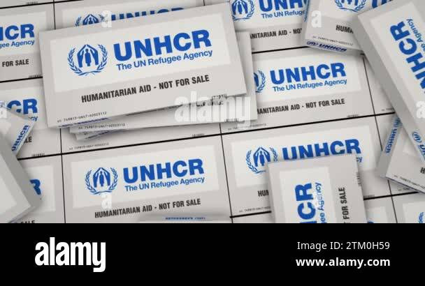 Poznan, Poland, November 12, 2023: UNHCR aid box pack. UN Refugee ...