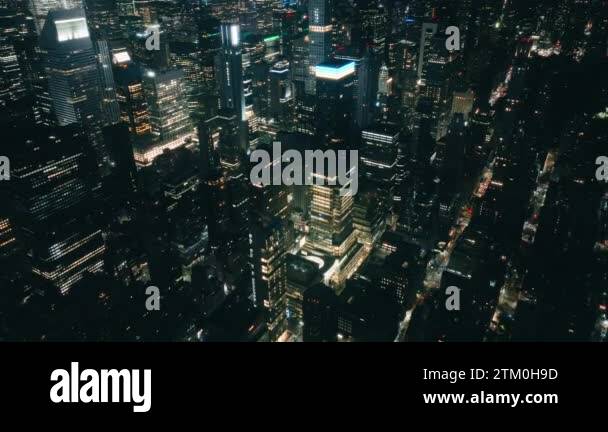 Immense New York panorama at night time. Tremendous night city lights ...