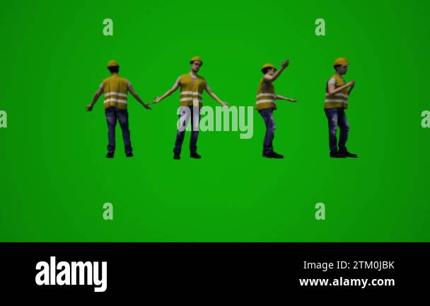 3D several architects and construction workers green screen walking and ...