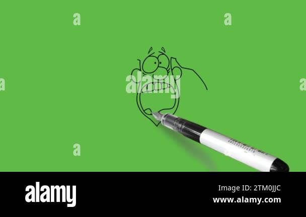 Draw close view of cartoon character young angry man of round nose and ...