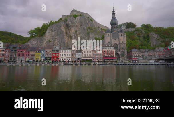 Belgium. View of Dinant town, Dinant Citadel and Collegiate Church of ...