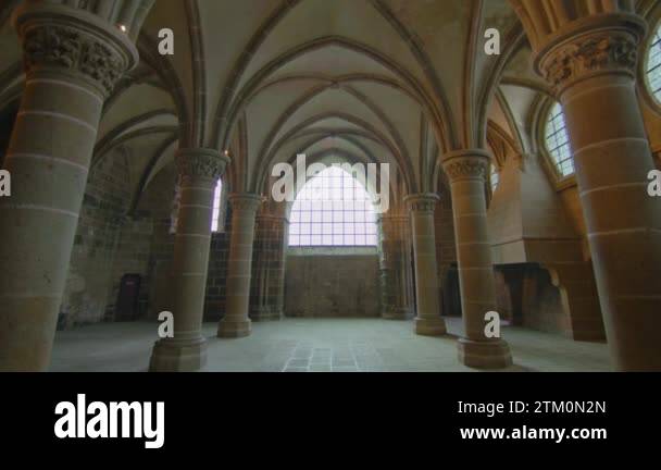 The camera moves inside the church, which is located on top of the Mont ...