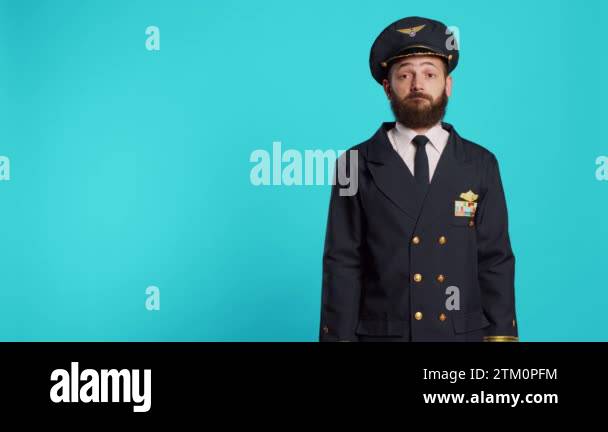 Confused plane aviator acting shocked and surprised, feelig uncertain ...