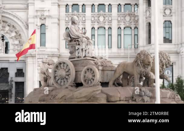 Madrid, Spain; 10-16-2023: Statue in the Plaza de Cibeles with the ...