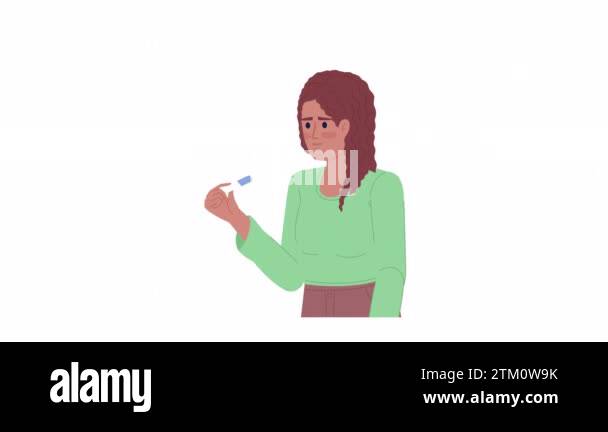Animated pleasant pregnancy surprise. Amazed woman with test. Emotional ...