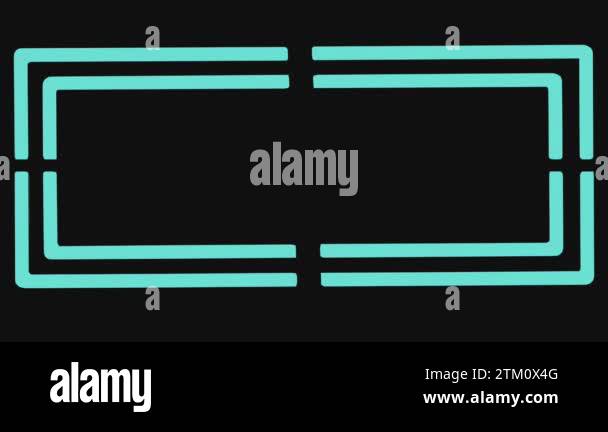 3d animation, abstract black background with blue neon lines frames ...
