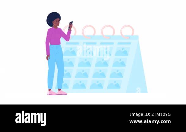 Animated posting schedule. Influencer sharing content on social media ...