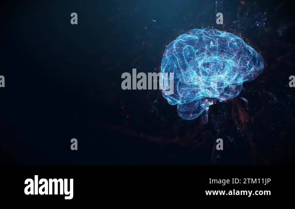 3d Hologram of Human brain Surrounded By Energy Flows In A Futuristic ...