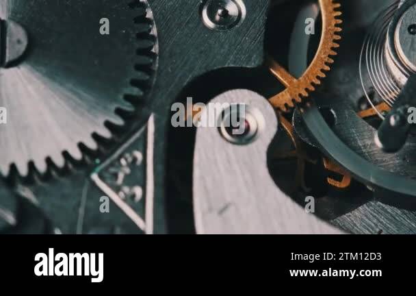 Clock mechanism rotates close-up. The working mechanism of round ...