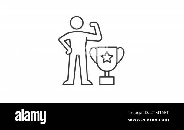 Animated winner linear icon. Sport competition victory. Gain trophy ...