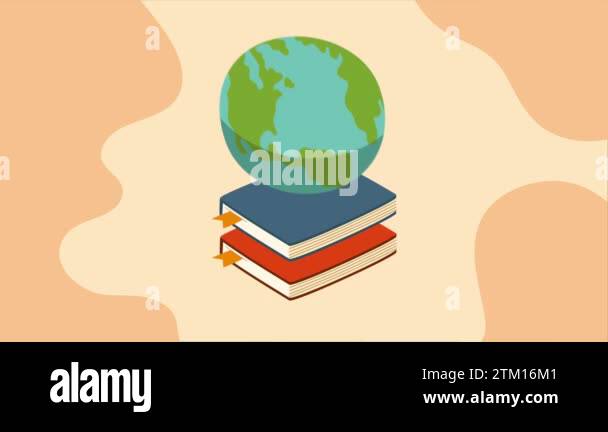 text books library with earth planet animation ,4k video animated Stock ...