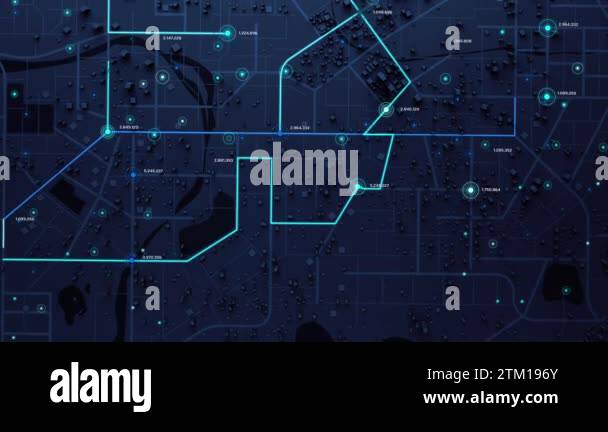 3D Rendering Top view City map with navigator line and destination GPS ...
