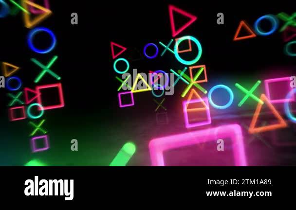 Joystick icons neon symbol. Light color bulbs. Esport video game ...