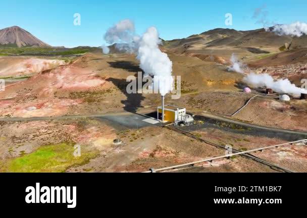 Modern Geothermal Energy Power Plant Working Located in a Picturesque ...
