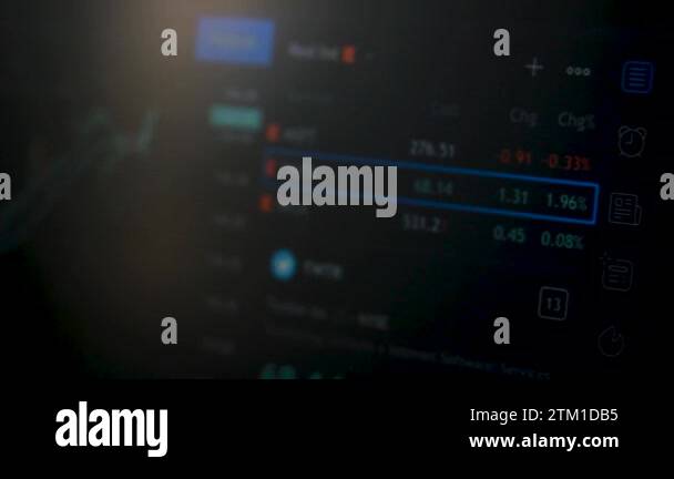 Economic graphics of stocks or currency on display jumps up and down ...
