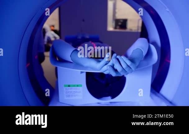 4k video computed tomography CT scan process for examination of spine ...