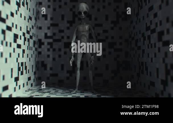 Realistic wide angle of an alien with flickering lights. UFO ...