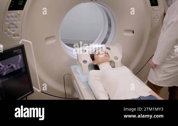 4k video CT x-ray examination of lung cancer in medical clinic. Patient ...