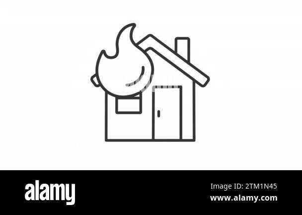 Animated fire linear icon. Burning home. Building ablaze. Disaster and ...