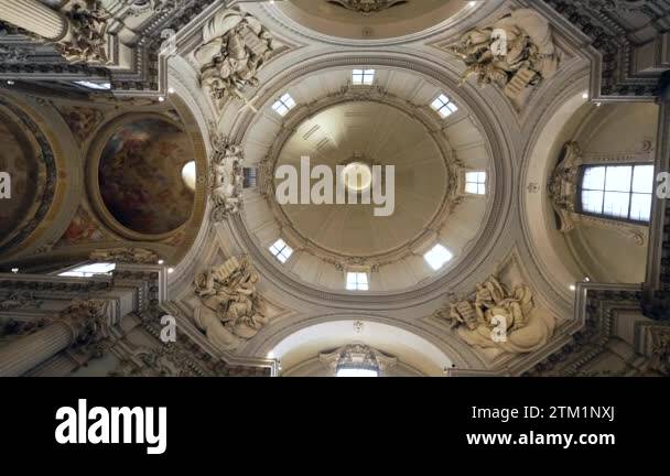 BOLOGNA ITALY CIRCA APRIL 2022 Ceiling of a Catholic Cathedral Santa ...