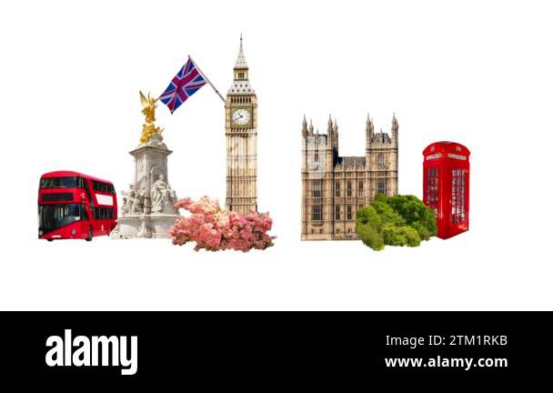 London. Tourist and business collage, London's famous buildings against ...