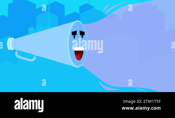 Smiling Blue Megaphone with Ideas text in the city. 4K Resolution ...