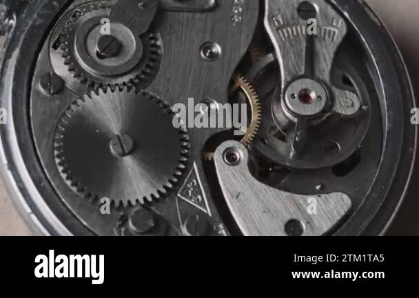 Clock mechanism rotates close-up. The working mechanism of round ...