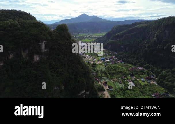 Aerial 4k video of Harau Valley, a popular tourist spot featuring ...