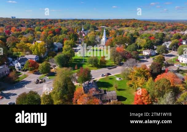 Lexington town center aerial view in fall including Visitor Center ...