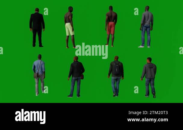 3D several different African bodybuilders on green screen background ...