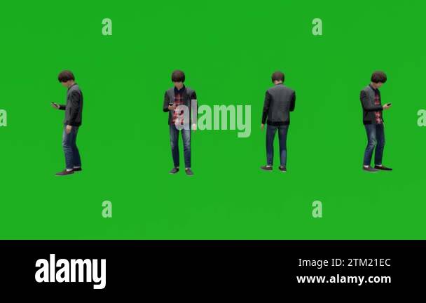 man walk and talk realistic 3D people rendering isolated green screen ...