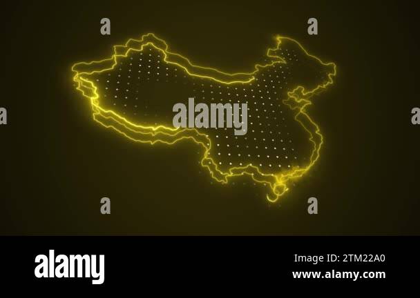 3D Neon Yellow China Map Borders Outline Loop Background. Neon Yellow ...