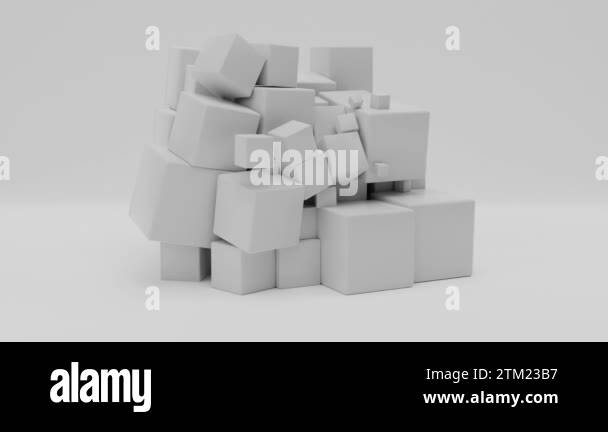 Abstract 3d animation of an array of cubes that change size and turn ...