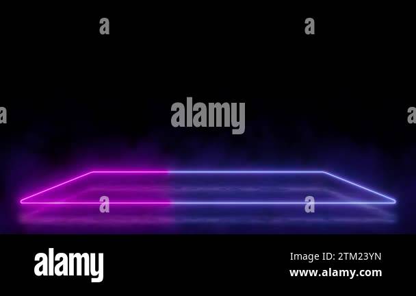 Animation of blue neon led lamp frame, empty space, ultraviolet light ...