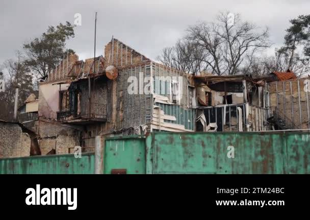ruins of house, enemy aircraft, Ukraine bombing. In aftermath of ...