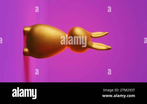 Shiny golden bunny rabbit futuristic purple neon light 3d motion ...