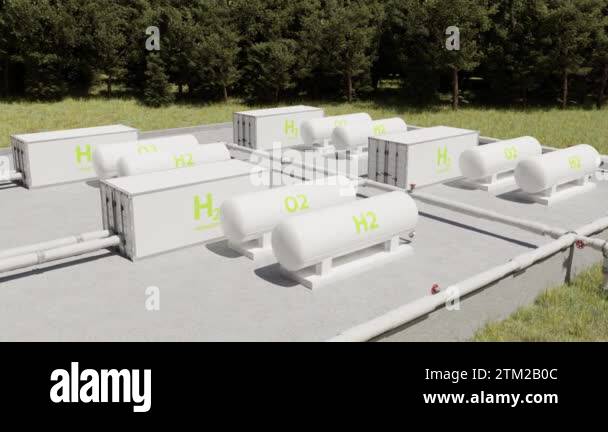 Hydrogen renewable energy tanks and container in facility on the woods ...