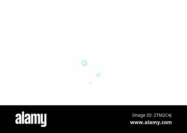 Animated blue symbol of emotions fly from bottom to top. Linear icons ...
